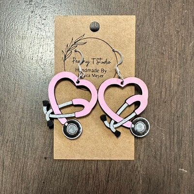 Nurse Earrings SVG Nursing SVG Laser File Stethoscope Heart SVG Nurse ...