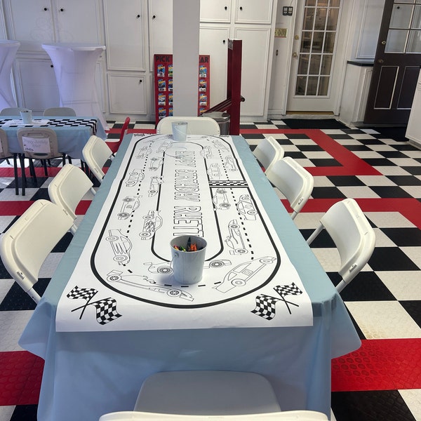 Race Car Coloring Table Runner, Race Cars Birthday Coloring Page, Cars ...