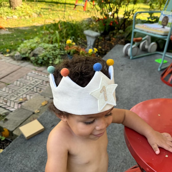 Number and Star Custom Linen Crown for Kids & Children's Birthday ...