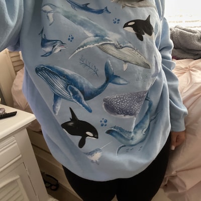 Watercolor Whale Sweater Trendy Ocean Crewneck Aesthetic Whales Crew ...