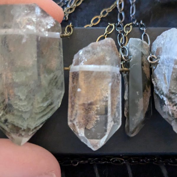 Polished Lodolite Pendant, Scenic Garden Quartz Crystal Necklace ...