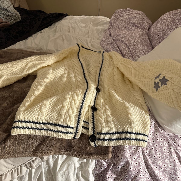 Star Cardigan Sweater | Pink Lover Folklore Handmade Knit Jacket ...