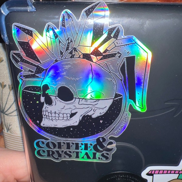 Coffee Crystals Skull Holographic Sticker, Coffee Skull Holographic ...
