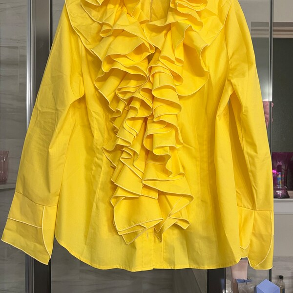 Ruffled Cotton Yellow Shirt/womens White Romantic Blouse/long Sleeve ...
