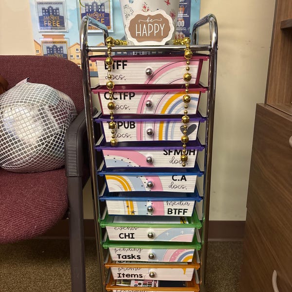 Boho Rainbow Classroom Cart Labels With Editable Text for 5 Drawer, 10 ...