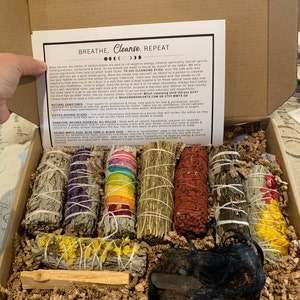 Beginner Smudge Kit Gift Box With Feather, Abalone Shell Dish, Gemstone ...