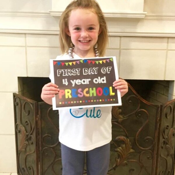 First Day of 4 Four Year Old Preschool School Chalkboard Sign Poster ...