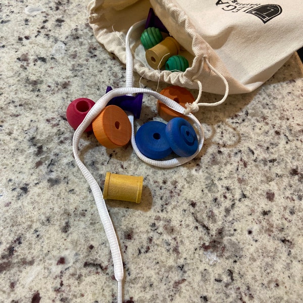 Wood Lacing Toy and Threading Toy, Wooden Bead Stringing Set for ...