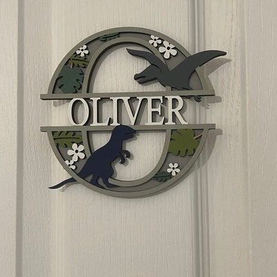 Personalised Dinosaur Themed Door Sign/wall Decor, Personalised Letter ...