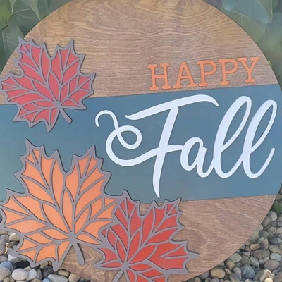Happy Fall Maple Leaves Sign, Digital Download, Round Door Hanger Svg ...