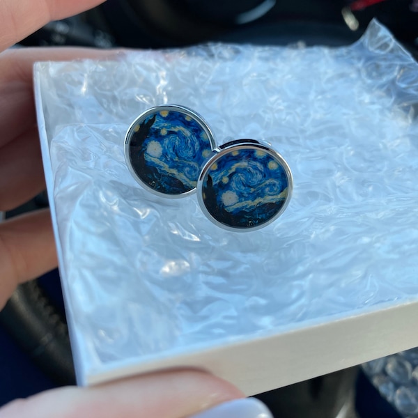 Starry Night Cufflinks - Van Gogh Cuff Links - Painting Cufflink (pair ...