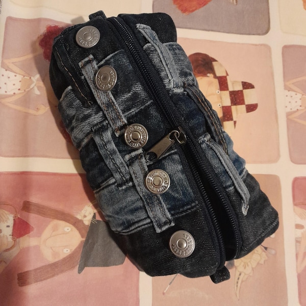 UPCYCLED PENCIL CASE, Handmade School Pencil Case, Blue Denim Clutch ...