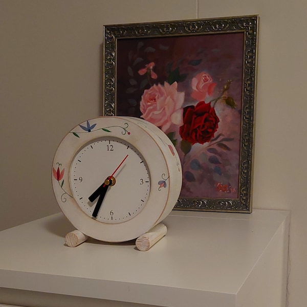 Blue Wood Desk Clock, Table Hand Painted Clock, Cute Gift Ideas ...
