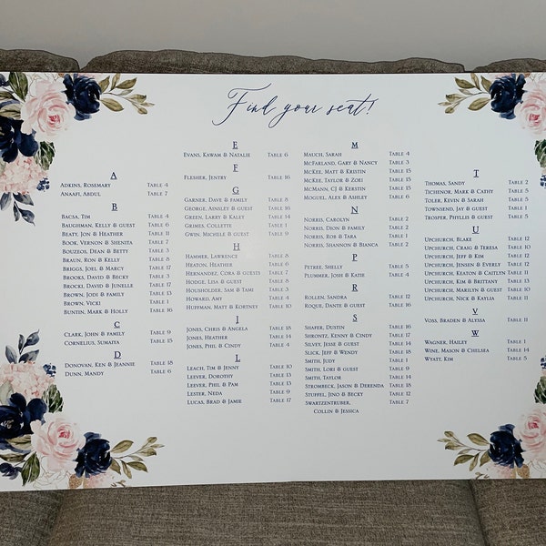 Wedding Table Chart Seat Assignment Sign PRINTED - NOT DIGITAL ...
