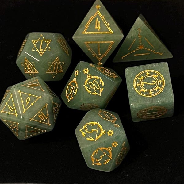 Green Jade DND Dice Set, Aventurine Sharp Edge D&D Dice Set, Dungeons ...