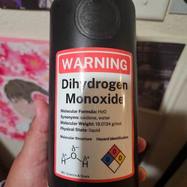 Dihydrogen Monoxide Warning Label, Funny Stickers, Water Bottle ...