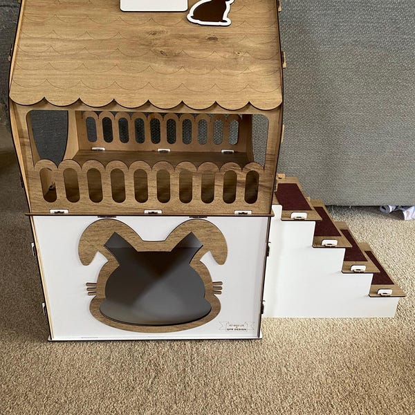 Wooden Rabbit House, Two Storey Rabbit Castle, Modern Rabbit Furniture ...
