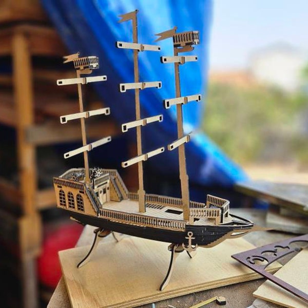 Ship Boat - SVG Laser Cut File, Laser Cut Wooden Sailboat Model Ship 3d ...