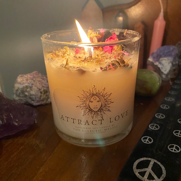 Attract Love Intention Candle Packed With Crystals, Herbs & Flowers ...