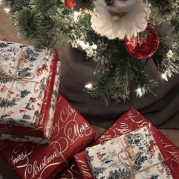 Vintage Forest Christmas Themed Wrapping Paper Festive Nightime Forest ...