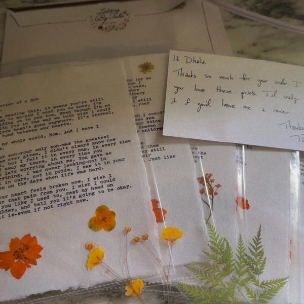 Custom Typewriter Print on Handmade Paper: Poem, Song Lyrics ...
