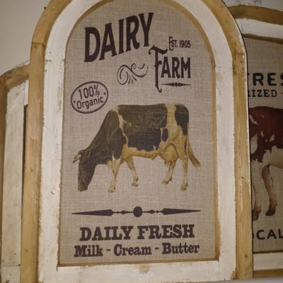 Dairy Farm Wall Art 14 X 22 Arch Window Frame Linen Wall Hanging Rustic ...