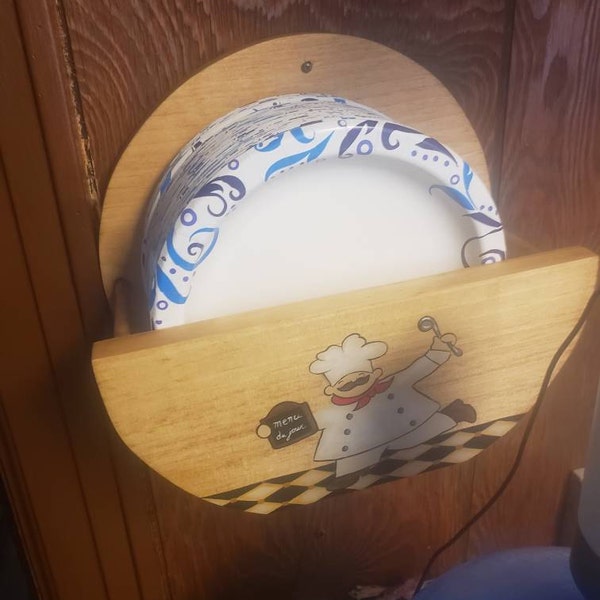 Chef Paper Plate Holder, Chef Decor, Fat Chef, Kitchen Decor, Mothers ...