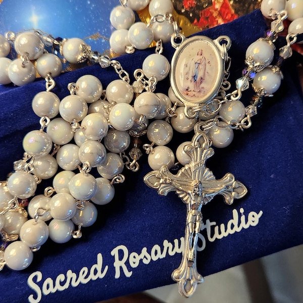 Our Lady Queen of Heaven, Catholic Rosary, Natural Rhodonite Stone ...