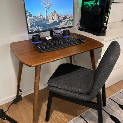 Walnut Wood Rectangle Computer Desk Table, Narrow Spacesaver Modern ...