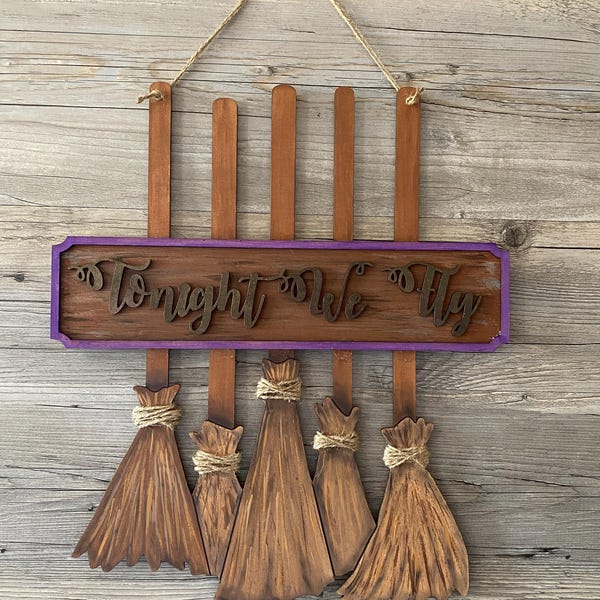 Halloween Welcome Witch Broom Door Hanging Large Witches Sign for ...