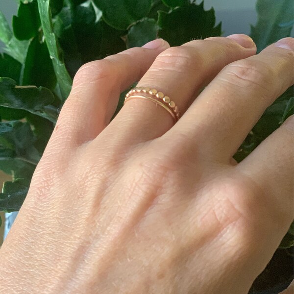 Set of 3 Textured Rings - Large Flattened Bead, Thin Smooth and ...