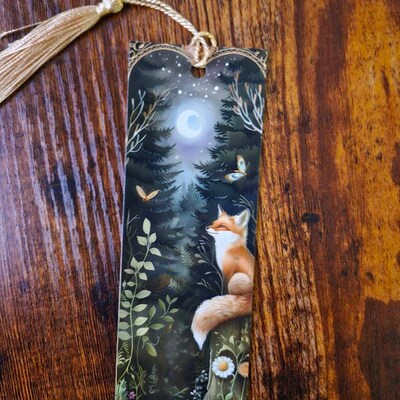 Book Mark/ Book Mark Tassel/red Fox in the Forest/ Moonlight/ Forest ...