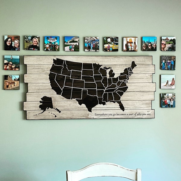 Pallet Style Map, Woodworking, US Map, Carved Wooden Map, Vintage, Wood ...