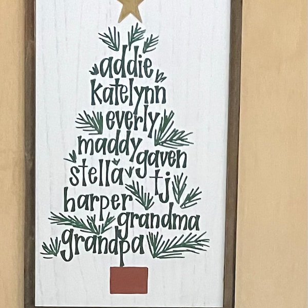 Family Christmas Tree Sign, Personalized Family Name Tree, Custom ...