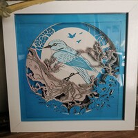 Bird SVG Shadow Box Template, Flowers Birds and Moon 3D SVG Shadowbox ...