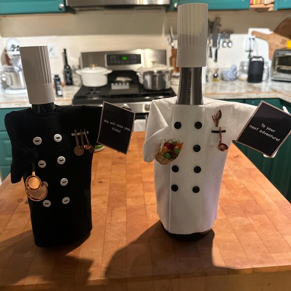 Chef Bottle Cover, Culinary Graduation Gift, Handmade Felt Wine Decor ...