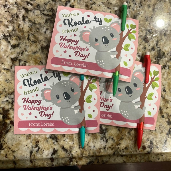 Koala Valentines Day Cards, INSTANT EDITABLE DOWNLOAD, Classroom ...