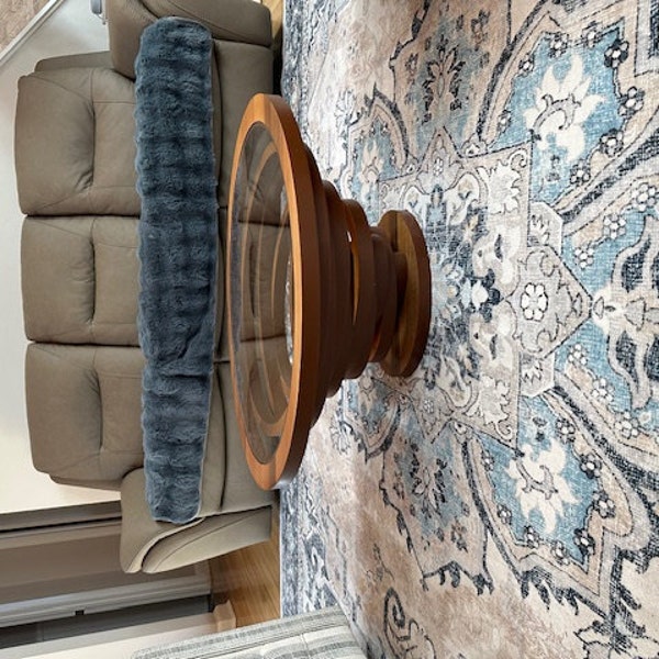 Moderne zwarte ovale salontafel: blad van natuurlijk hout en glas ...