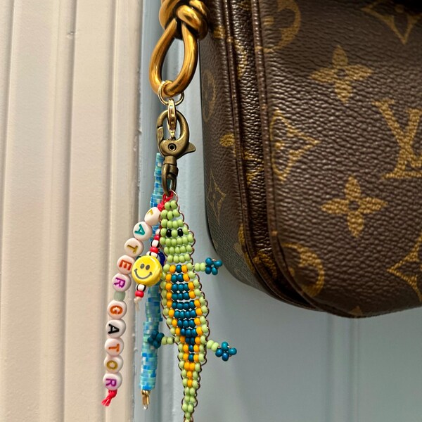 Beaded Alligator Keychain: 'later Gator' Bag Charm With Smiley Face - Etsy