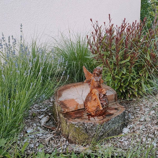 Gorgeous Garden Fairy - Cast Iron Elf Sitting on a Sphere of Flowers ...