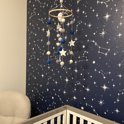 Space Baby Mobile, Moon Cot Mobile, Blue Grey Mobile, Stars Cot Mobile ...