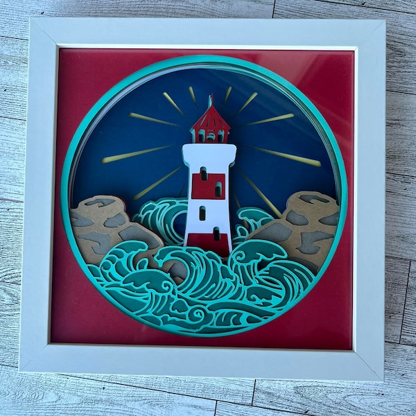 Lighthouse Shadowbox Ocean Decor Light House Wall Art Craft Waves ...