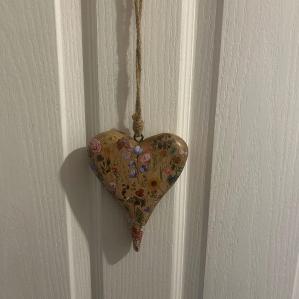 Rustic Love: Artfully Painted Wooden Heart With Delicate Floral Accents ...