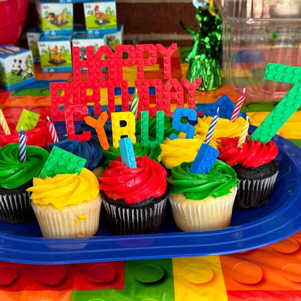 Mega Custom Brick Birthday Topper Cake Set, Personalized Happy Birthday ...