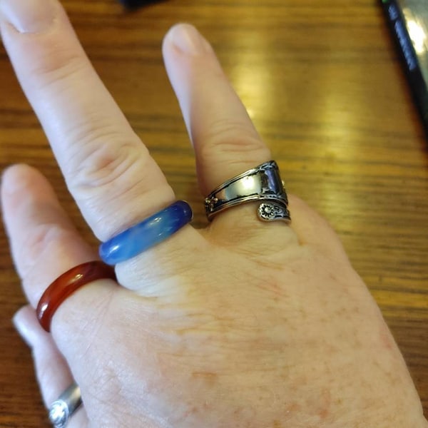 Solid Gemstone Ring Green Agate Wide Faceted Band Carved Stone Ring ...