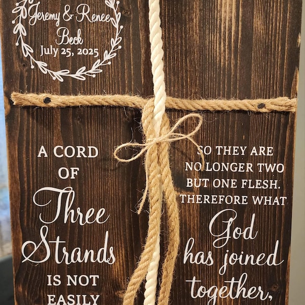 Unity Ceremony Sign Three Strands, A Cord of Three Strands Wedding Sign ...