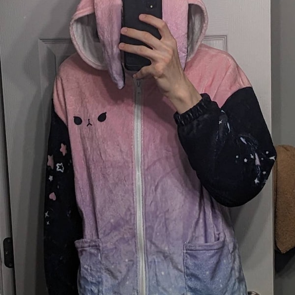 Fluffy Pastel Goth Bunny Ear Hoodie Yami Kawaii Rabbit Hoody Creepy ...
