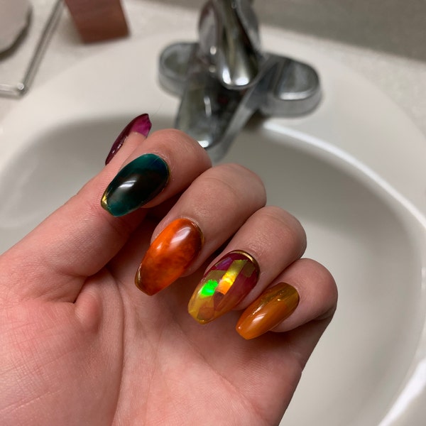 Press on Nails Short -"stained Glass Window" False Nails | Press on ...