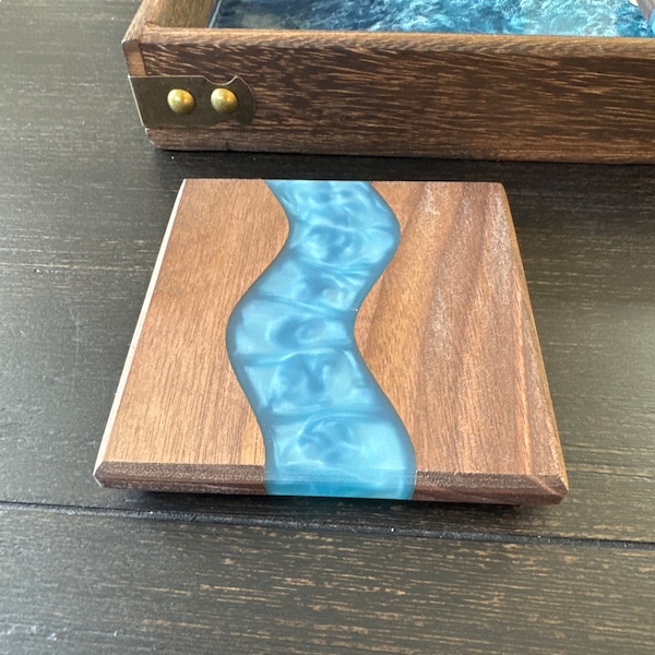 Set of 4 Coaster Dark Wood Walnut EPOXY Coaster House Warming Gift Idea ...