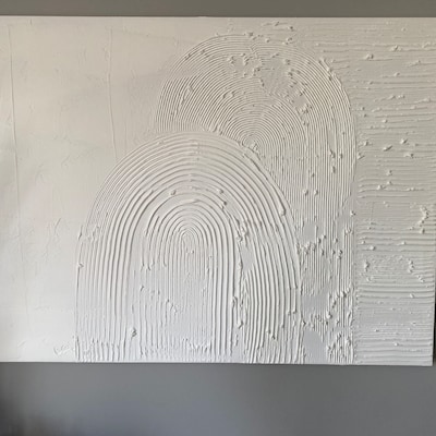 Large White Textured Canvas Painted Painting 3D Abstract Modern Art ...